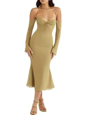 House Of Cb Naomi Cold Shoulder Midi Dress - Olive