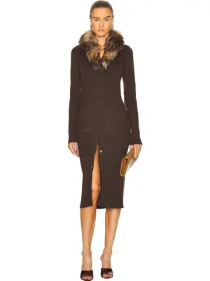 Saint Laurent Long Sleeve Midi Dress - Marron  Beige  & Noir