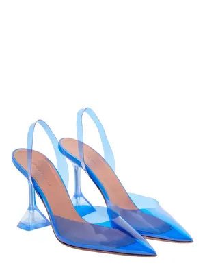 Amina Muaddi Holli Glass Slingback Pumps - Blue