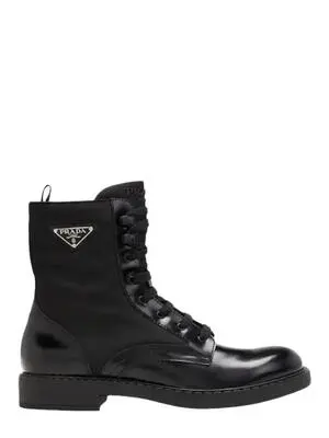 Prada Nylon And Leather Combat Boots - Nero