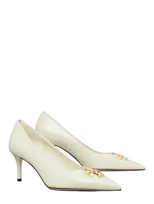 Tory Burch Eleanor Leather Pumps - Light Cream/gold