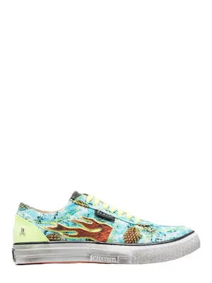 Philipp Plein Flame-print Canvas Low-top Sneakers - Blue