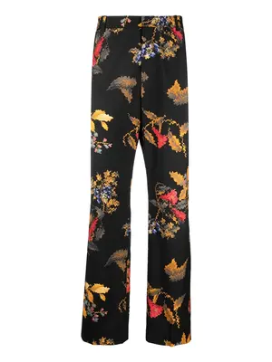 COUNTY OF MILAN Floral Print Virgin Wool Trousers - Black