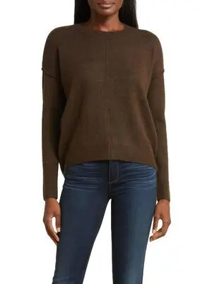 Vince Camuto Vince Camuto Exposed Seam Crewneck Sweater Chocolate