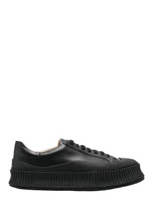 JIL SANDER Lace-up Leather Platform Sneakers - Black