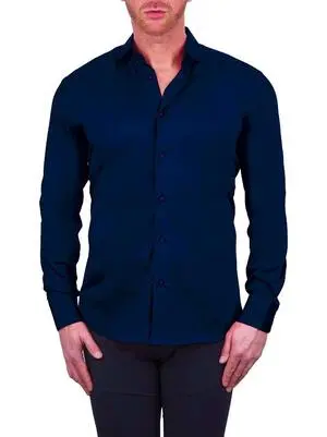 MACEOO Einstein Button-up Stretch Cotton Shirt - Blue