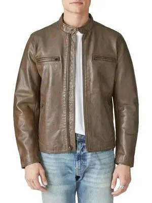 Lucky Brand Bonneville Washed Leather Jacket - Dark Brown