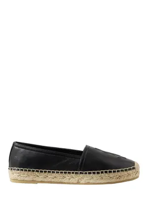 Saint Laurent Cassandre Logo-embossed Leather Espadrilles - Black