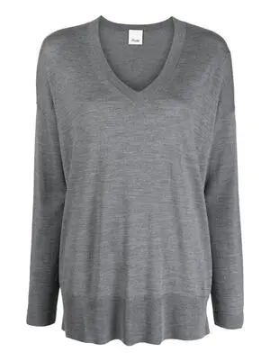 ALLUDE Fine-knit V-neck Jumper - Grey