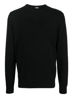 Zegna Crew Neck Cashmere Sweater - Black