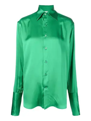WOERA Long-sleeve Silk Shirt - Green