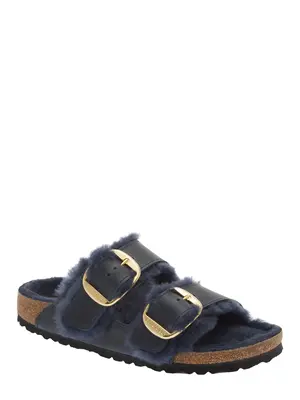 BIRKENSTOCK Arizona Big Buckle Genuine Shearling Lined Sandal Midnight/ Midnight