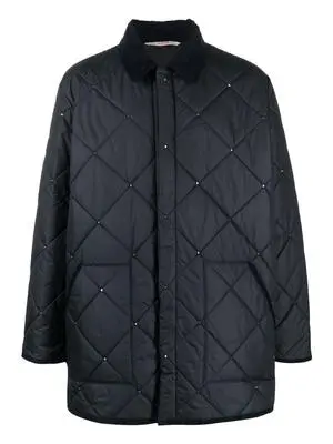 Valentino Garavani Rockstud Diamond-Quilted Short Coat Blue