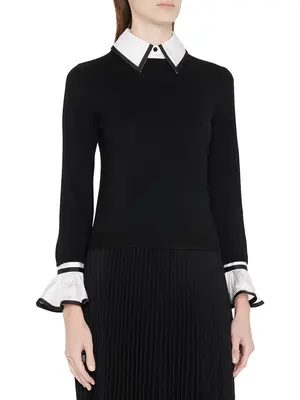 Alice + Olivia Alice + Olivia Justina Woven Combo Pullover Black Combo
