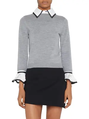 Alice + Olivia Alice + Olivia Justina Woven Combo Pullover Med Heather Grey