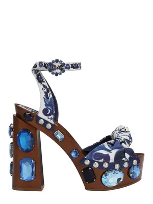 Dolce & Gabbana Majolica-print 90mm Wedge Sandals - Blue