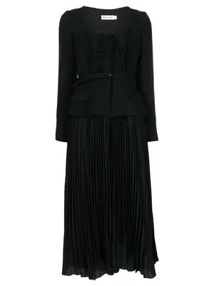SELF-PORTRAIT Ruched Crepe Midi Dress - Black