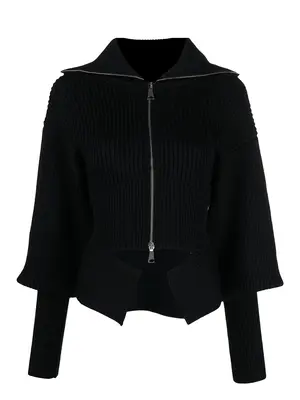 ANDREĀDAMO Ribbed-knit Zip-up Cardigan - Black