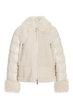 Moncler Gaillands Shearling-trimmed Leather Down Jacket - White