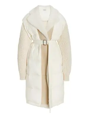 Moncler Shearling-trimmed Wool-blend Long Cardigan - White