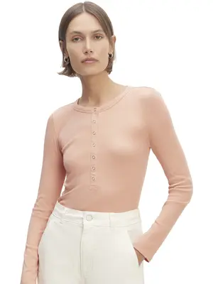 Everlane Luxe Rib Henley Blush Pink