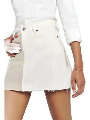 REFORMATION Lydia High-Rise Denim Mini Skirt Ivory Patchwork