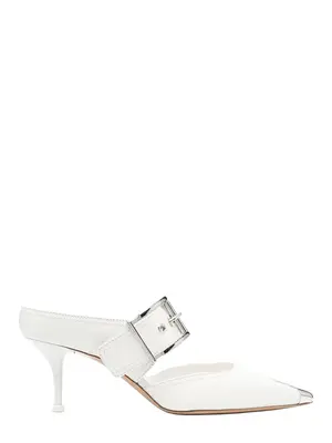 Alexander McQueen Pointed-toe Buckled Mules - White
