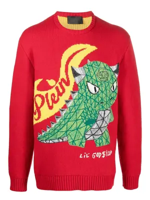 Philipp Plein Dinosaur-motif Jumper - Red