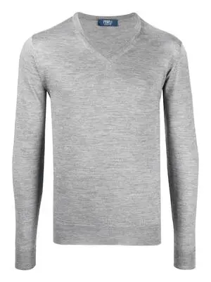 Fedeli Fine-knit V-neck Jumper - Grey