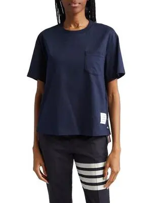 Thom Browne Medium Weight Cotton Jersey Boxy Pocket Tee - Navy