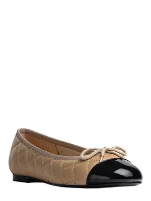 JON JOSEF Belle Quilted Ballerina Flat - Black/tan Combo