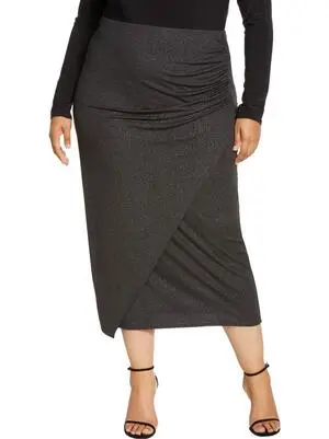 OPEN EDIT Draped Sparkle Midi Skirt - Black