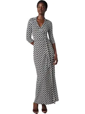 Diane Von Furstenberg Abigail Silk Jersey Maxi Wrap Dress - Chain Link Medium Black