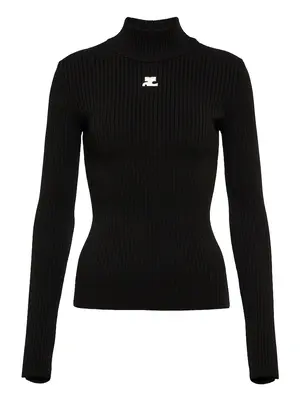COURREGES Courrèges Logo Ribbed-knit Turtleneck Sweater - Black