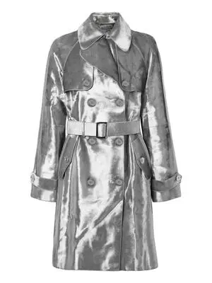 Michael Kors Belted Double-breasted Metallic Calf Hair Trench Coat - Silver