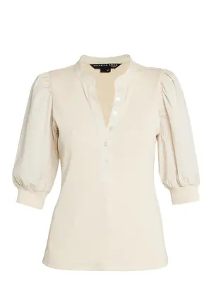Veronica Beard Veronica Beard Coralee Knit Button-Front Top Limestone