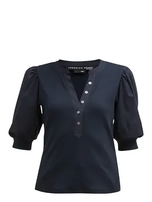Veronica Beard Coralee Puff Sleeve Top - Navy