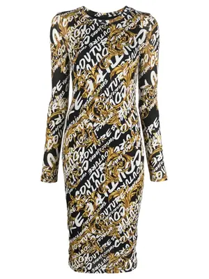Versace Barocco Logo-print Midi Dress - Black