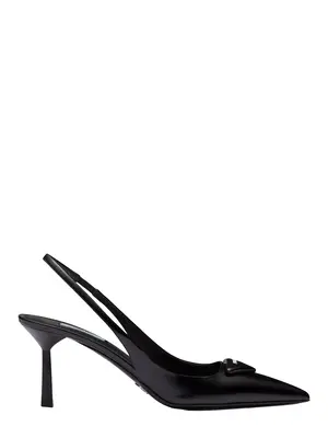 Prada Logo-plaque Slingback Pumps - Black