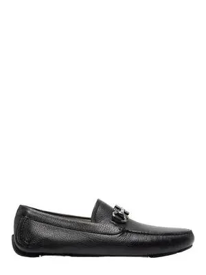 FERRAGAMO Gancini Pebbled-effect Loafers - Black