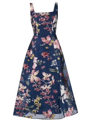 Marchesa Floral-print A-line Dress - Blue