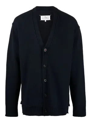 MAISON MARGIELA Elbow-patch V-neck Cardigan - Blue