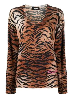 Dsquared2 Leopard-print Knitted Jumper - Brown