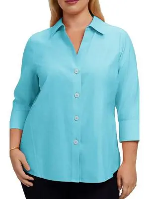 Foxcroft Paityn Non-Iron Button-Up Shirt Capri Blue
