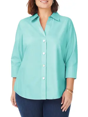 Foxcroft Paityn Non-Iron Button-Up Shirt Oceanside