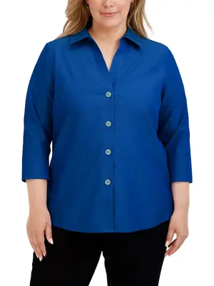Foxcroft Paityn Non-Iron Button-Up Shirt Royal Blue