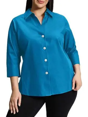 Foxcroft Paityn Non-Iron Button-Up Shirt Teal Blue/ Green