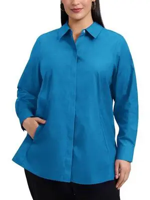 Foxcroft Cici Non-iron Tunic Blouse - Teal Blue/ Green