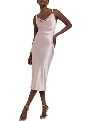 RIVER ISLAND Cowl Neck Slip Dress - Silver Pink