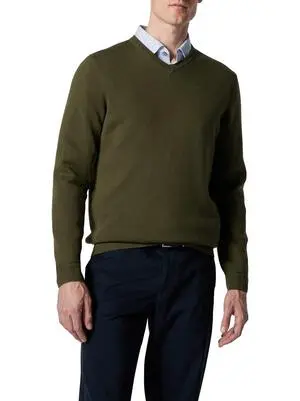Rodd & Gunn Rodd & Gunn Kelvin Grove Solid Supima® Cotton V-Neck Sweater Olive
